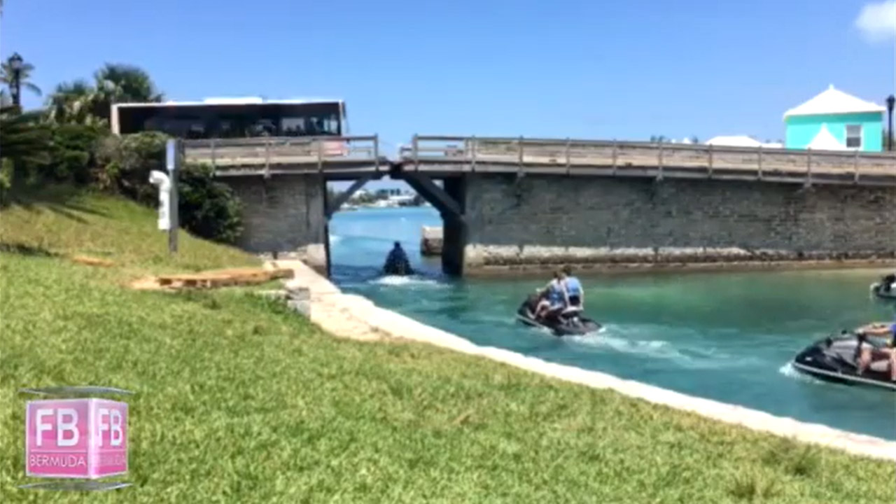 Jet Skis Travel Under Somerset Drawbridge, May 2016 - Bernews.TV