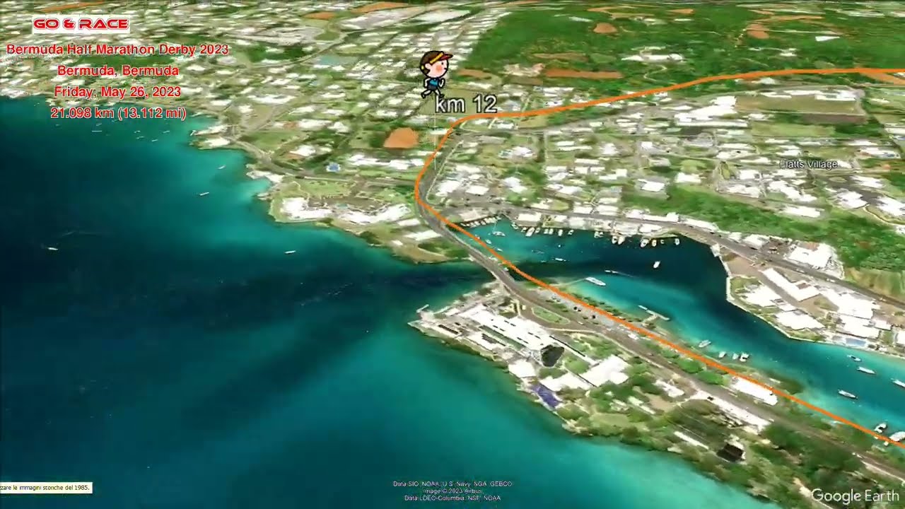 Virtually Fly Over The Bermuda Day Half Marathon Derby Race Route, May ...