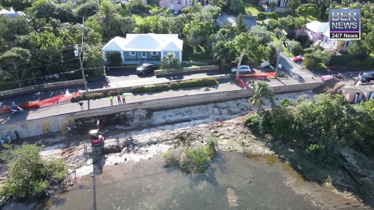 Aerial | Road Works At Scaur Hill In Sandys, October 2024 - Bernews.TV