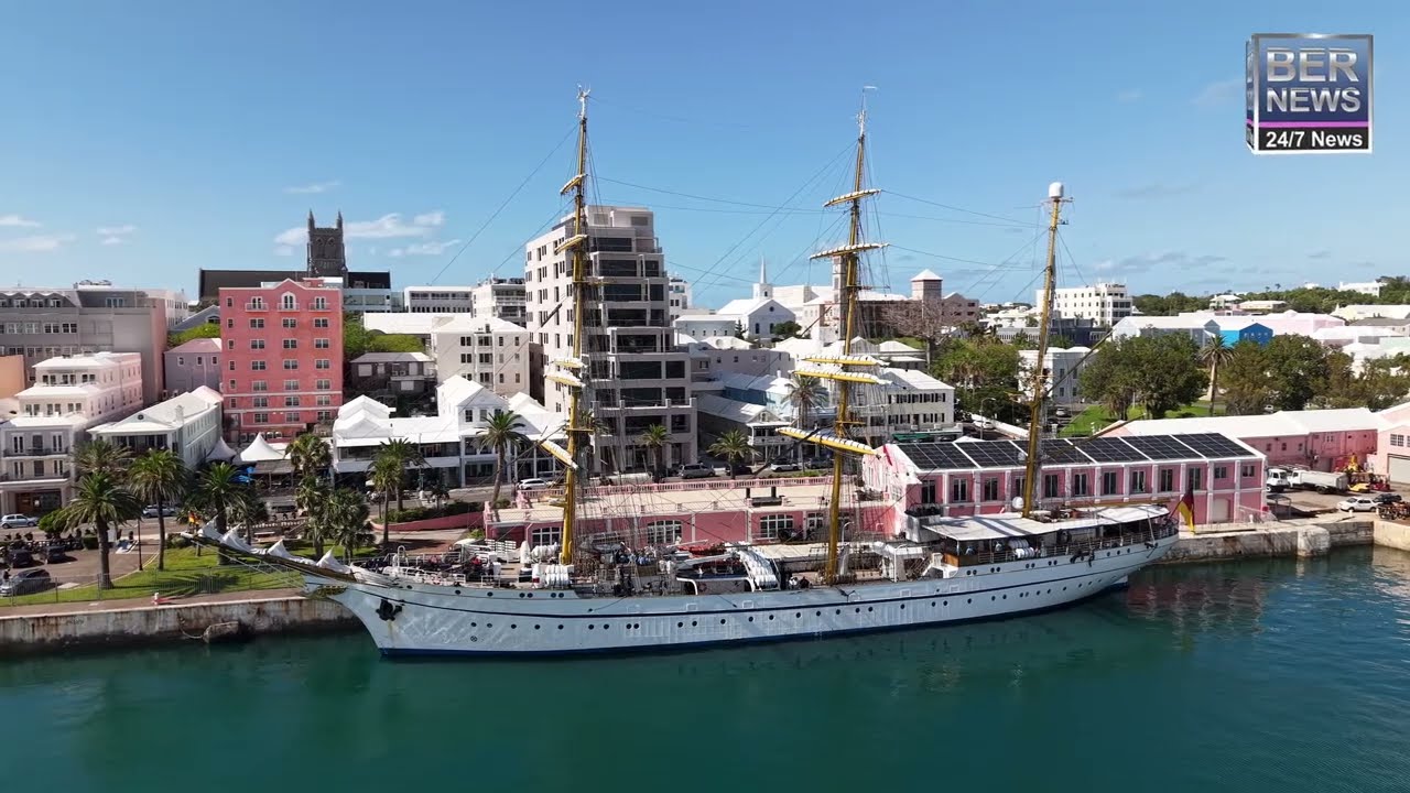 Aerial | 'Gorch Fock' Tall Ship In Hamilton, May 29 2026 - Bernews.TV